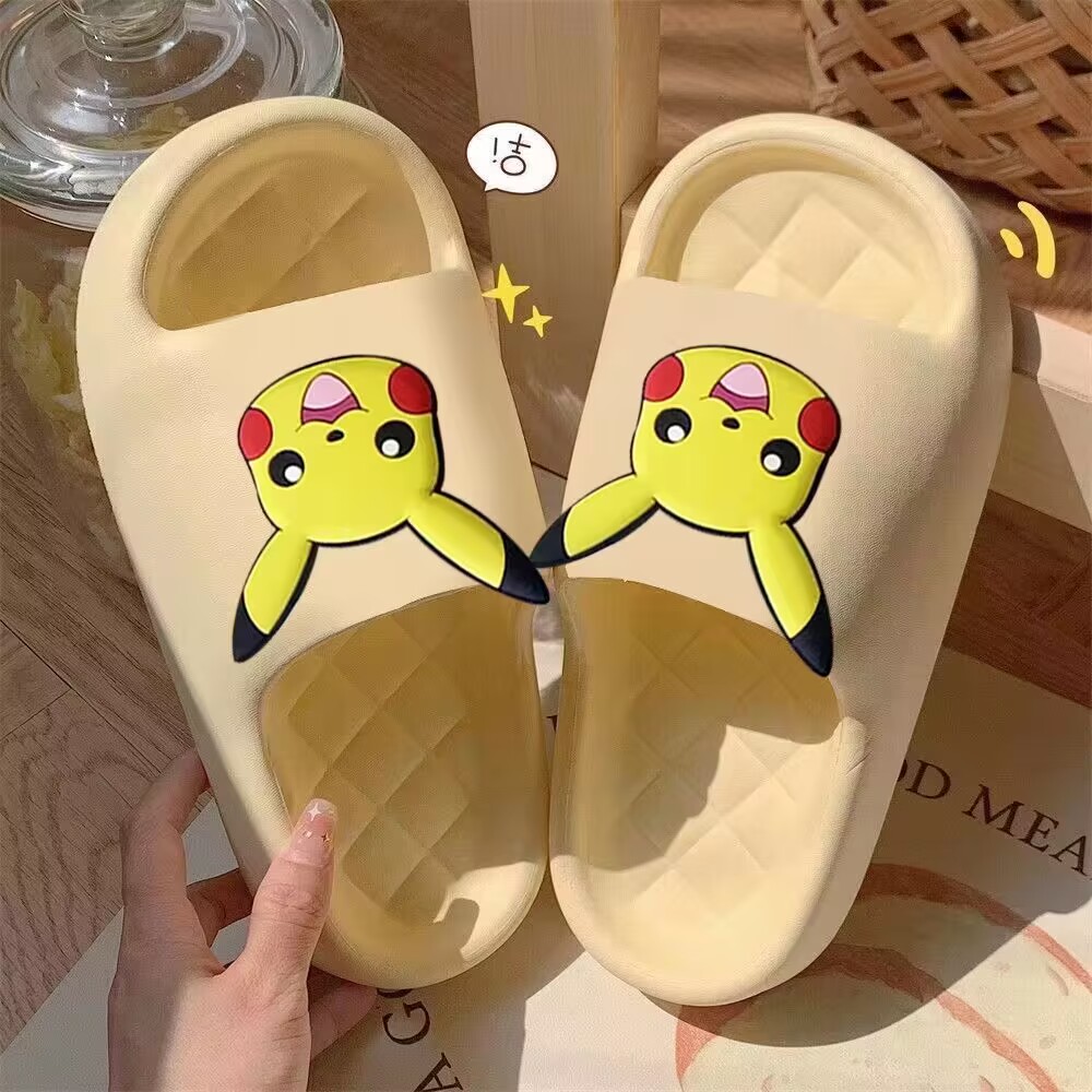Pikachu Cartoon Slippers Couple Thickness EVA Kawaii Super Cute Home ...