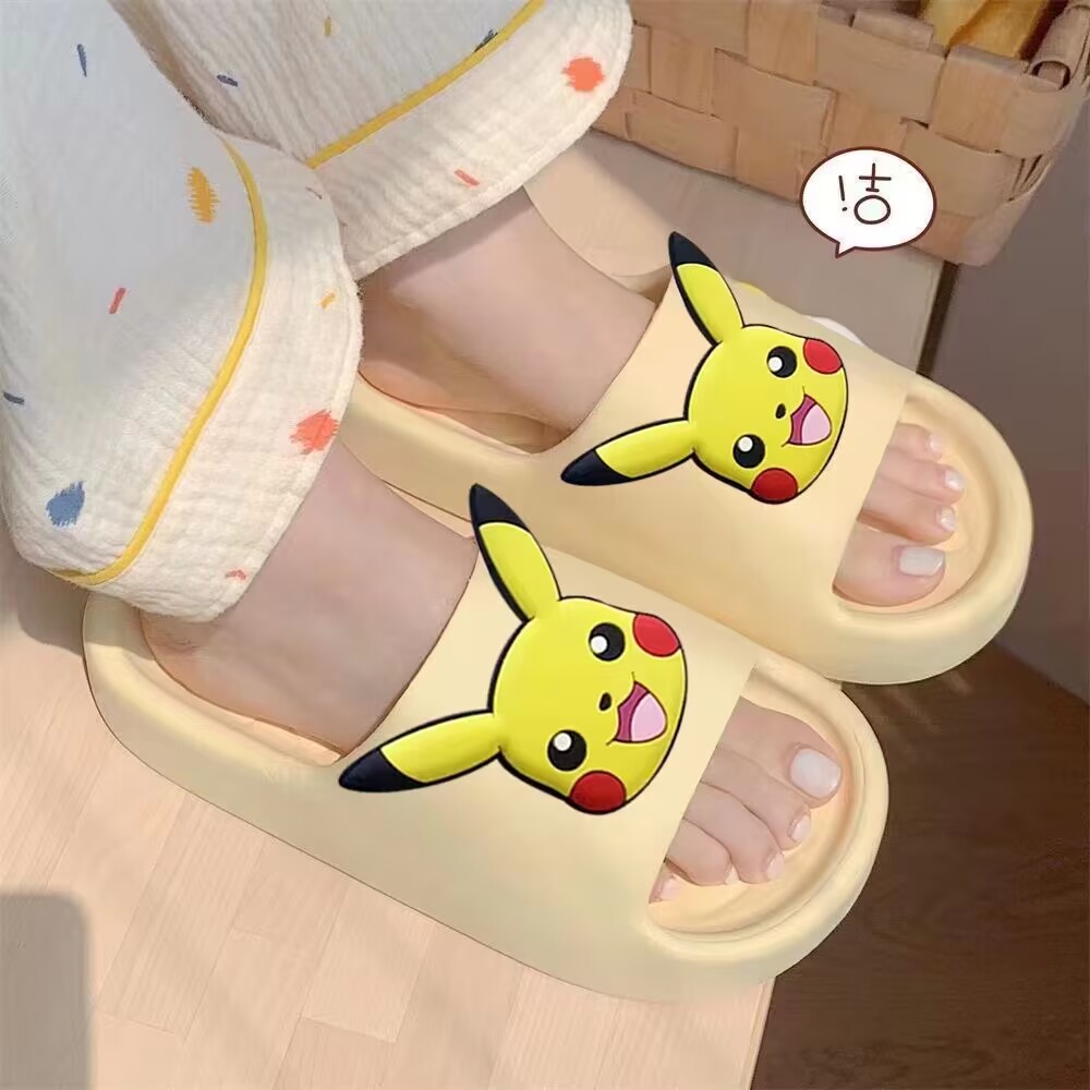 Pikachu Cartoon Slippers Couple Thickness EVA Kawaii Super Cute Home ...