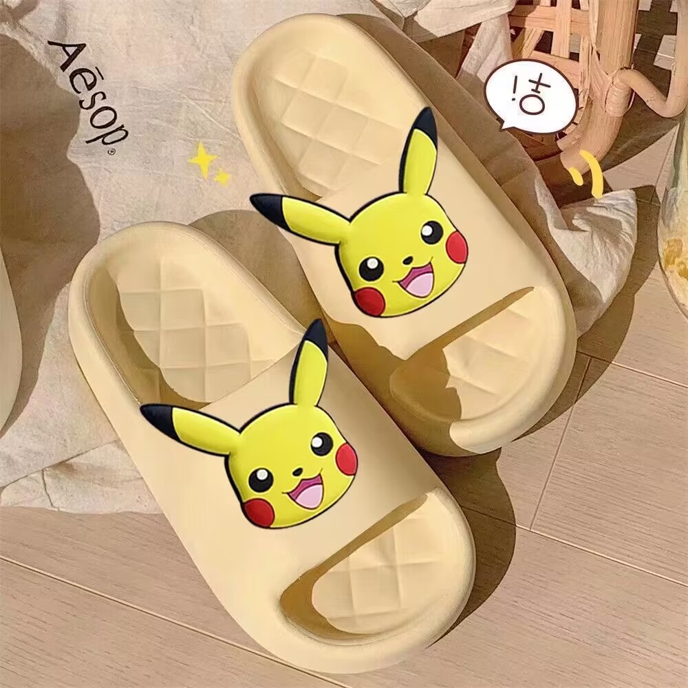 Pikachu Cartoon Slippers Couple Thickness EVA Kawaii Super Cute Home ...