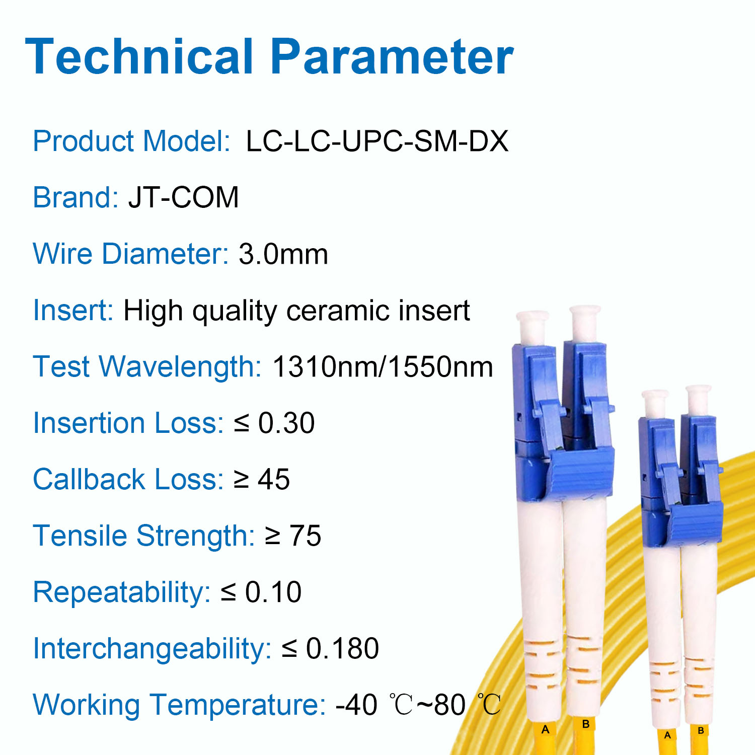 JT-COM Fiber Patch Cord LC-LC Duplex Single Mode 2 Core 2.0mm Optic Cable 1m 3m 5m 10m 30m LC ...