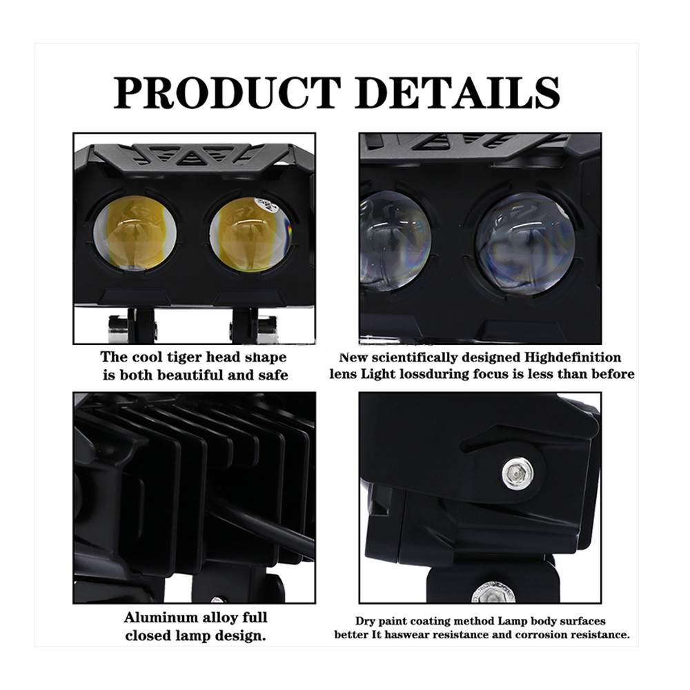 Motorcycle LED Spotlight Dual Lens Scooter Light Super Bright Spotlight ...