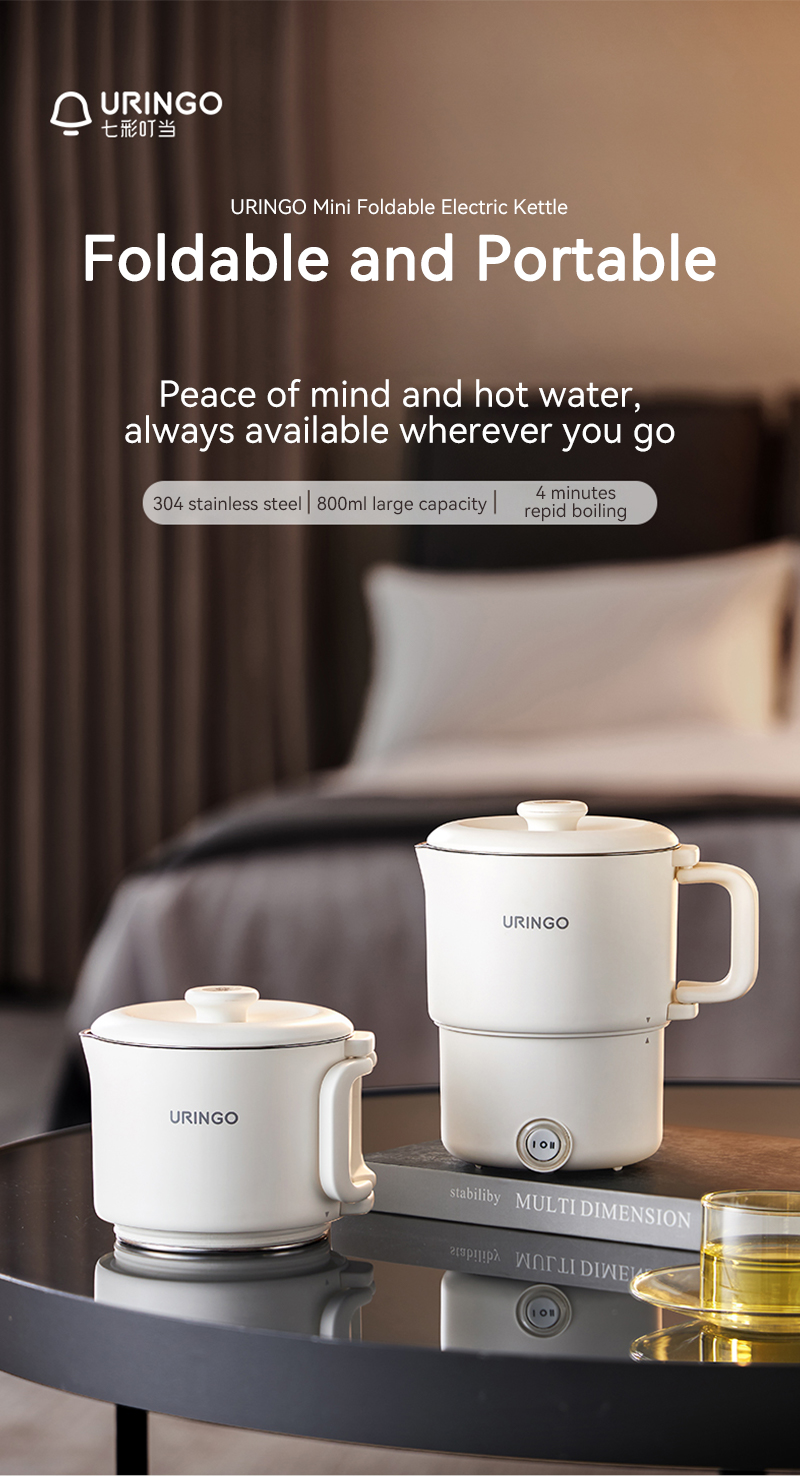 URINGO Foldable Electric Kettle Mini Size Portable To Travel Global Use Heat Preservation(800ml ...