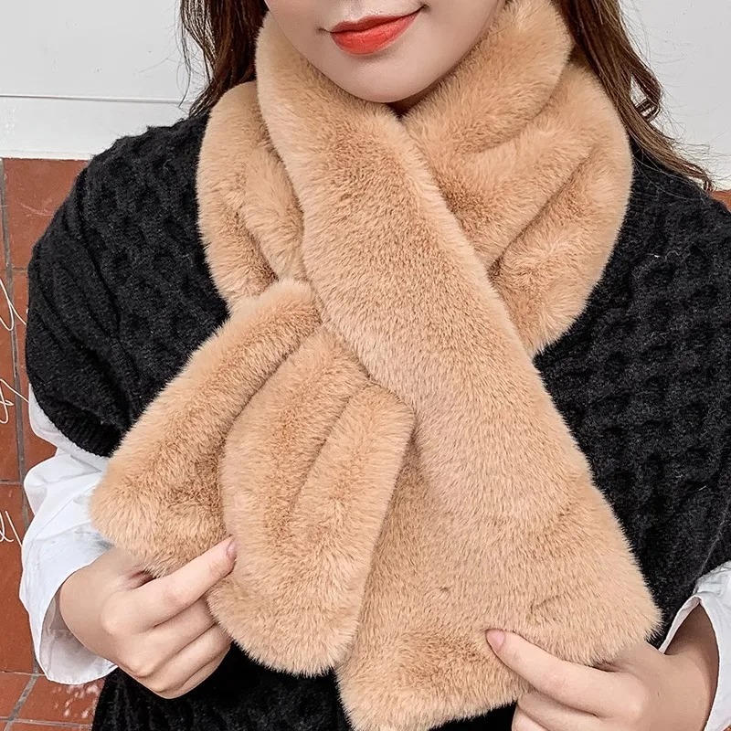 Cross Scarf Faux Rabbit Fur Thickened Soft Cozy Plush Cold Resistant ...