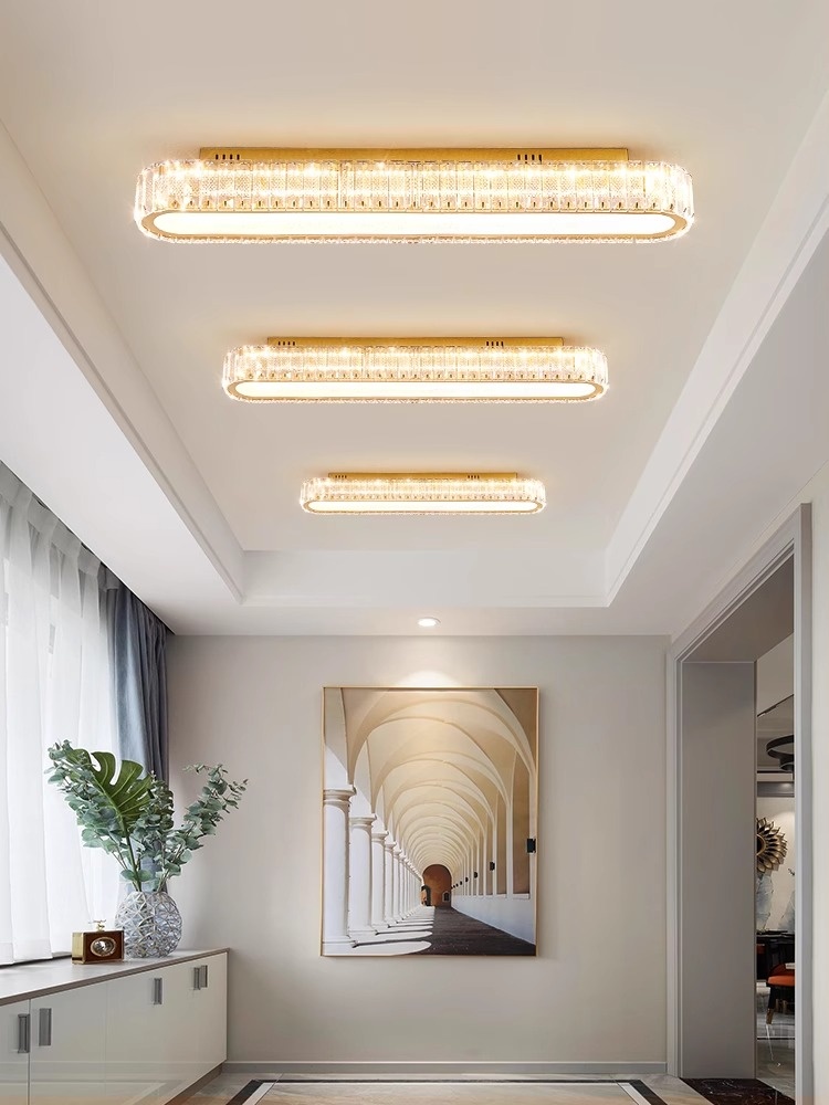 Crystal Led Ceiling Light Long Strip Gold Stainless Steel Ceiling ...