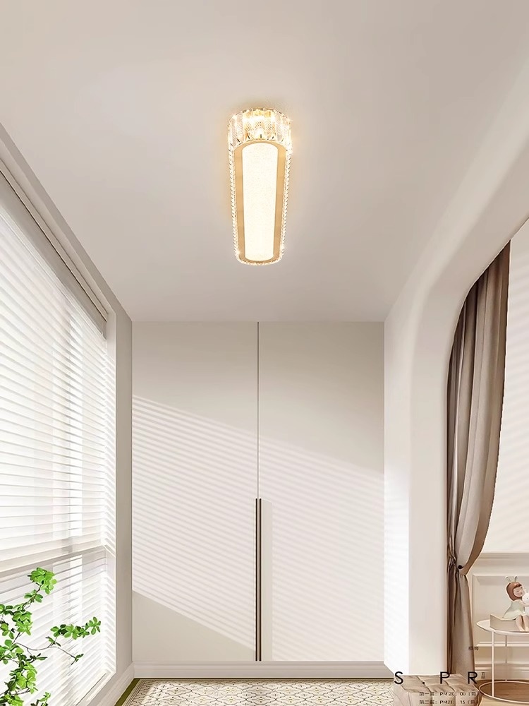 Crystal Led Ceiling Light Long Strip Gold Stainless Steel Ceiling ...