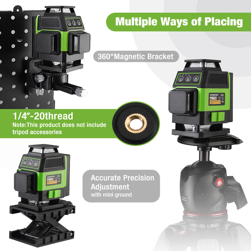 Workpro Laser Level 4x360 Self Leveling 16/12 Lines Green Beam ...