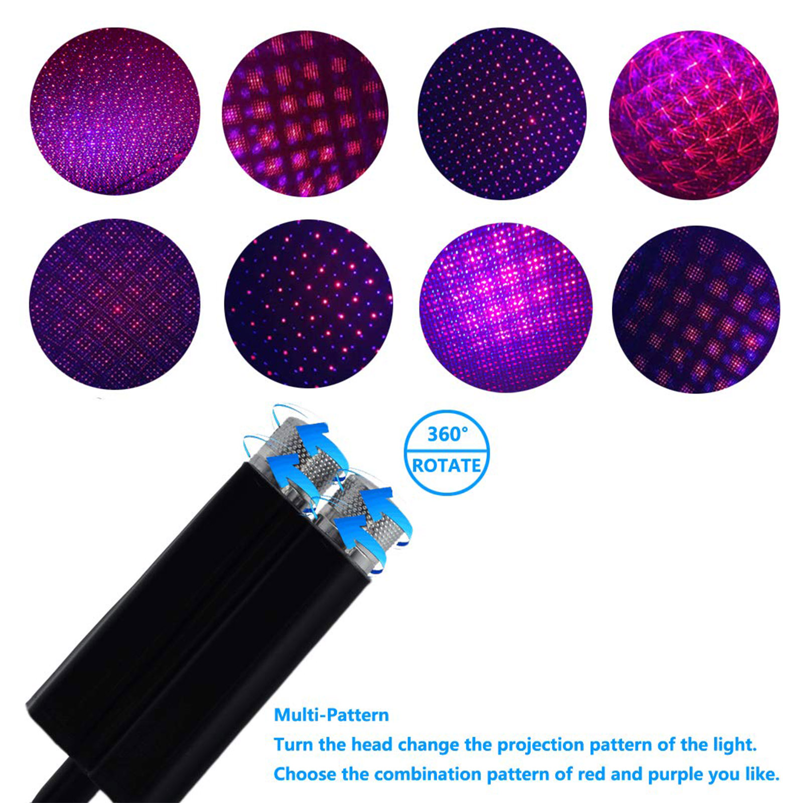 Sound Activated USB Car Atmosphere Light LED Star Projector Neon ...