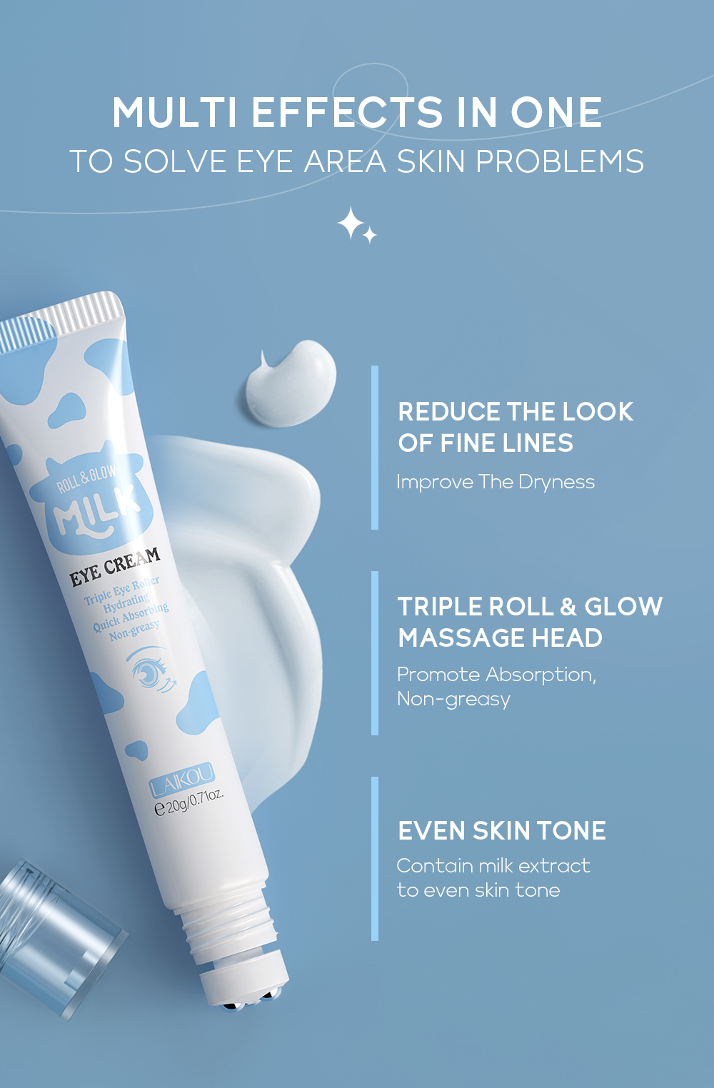 LAIKOU Mi lk HA Roll & Glow Eye Cream Smooth Brighten Hydrating ...