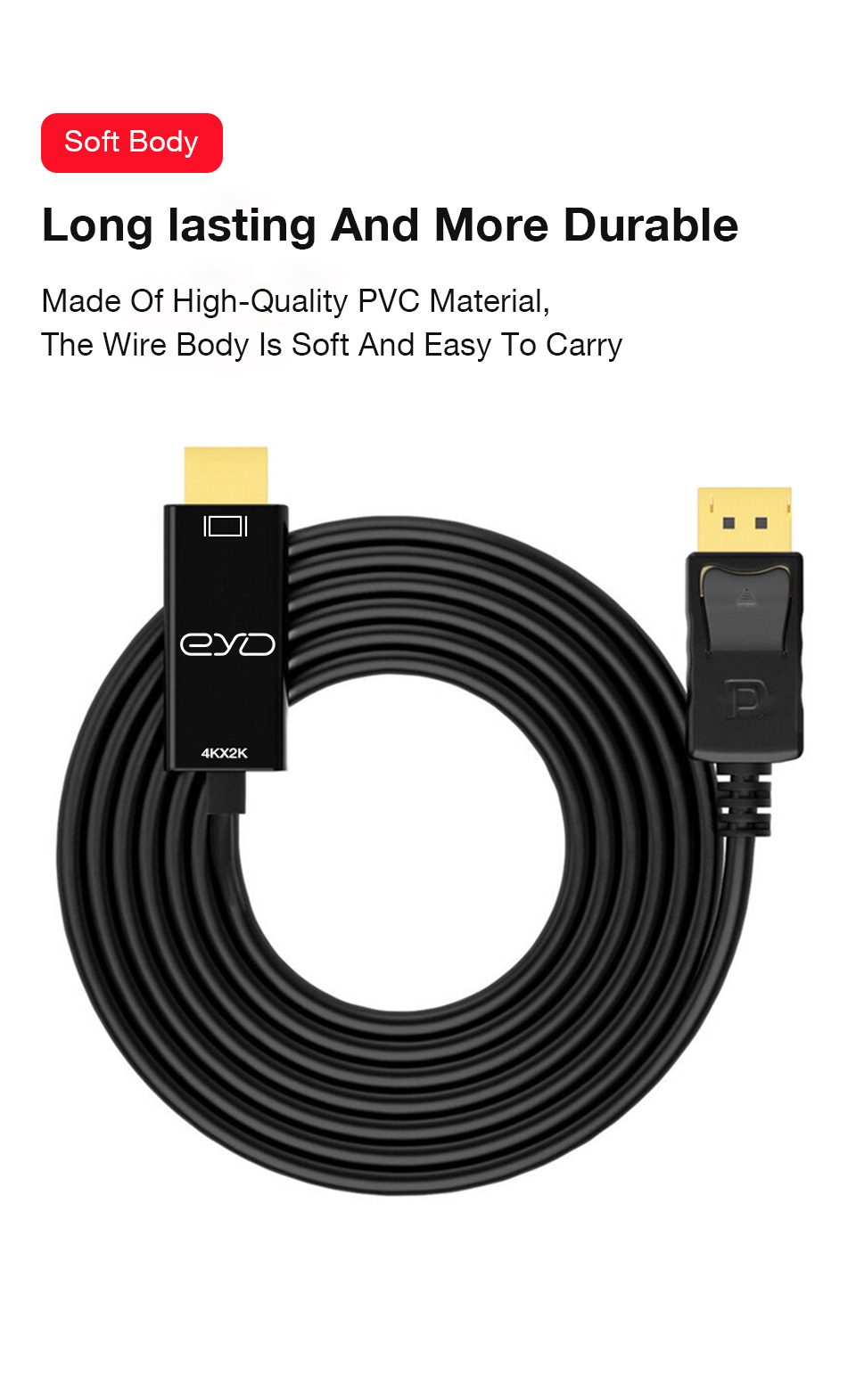 EYD HDTV03 Display Male to HDMI Male Cable Gold Plated DP to HDMI 4K ...