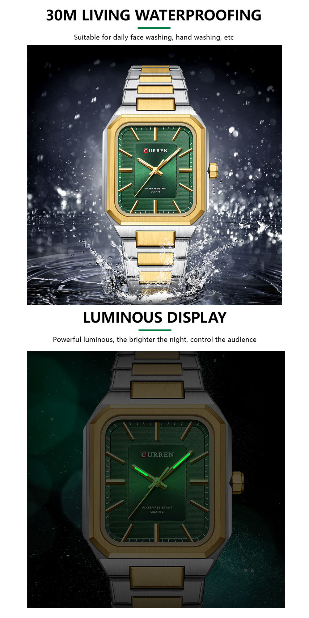 CURREN Top Luxury Watch Business Waterproof Male Clock Luminous ...