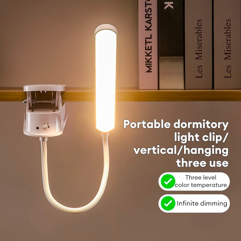 Double Head LED Clip Table Lamp Eye-Caring Clip Wireless 3 Brightness ...