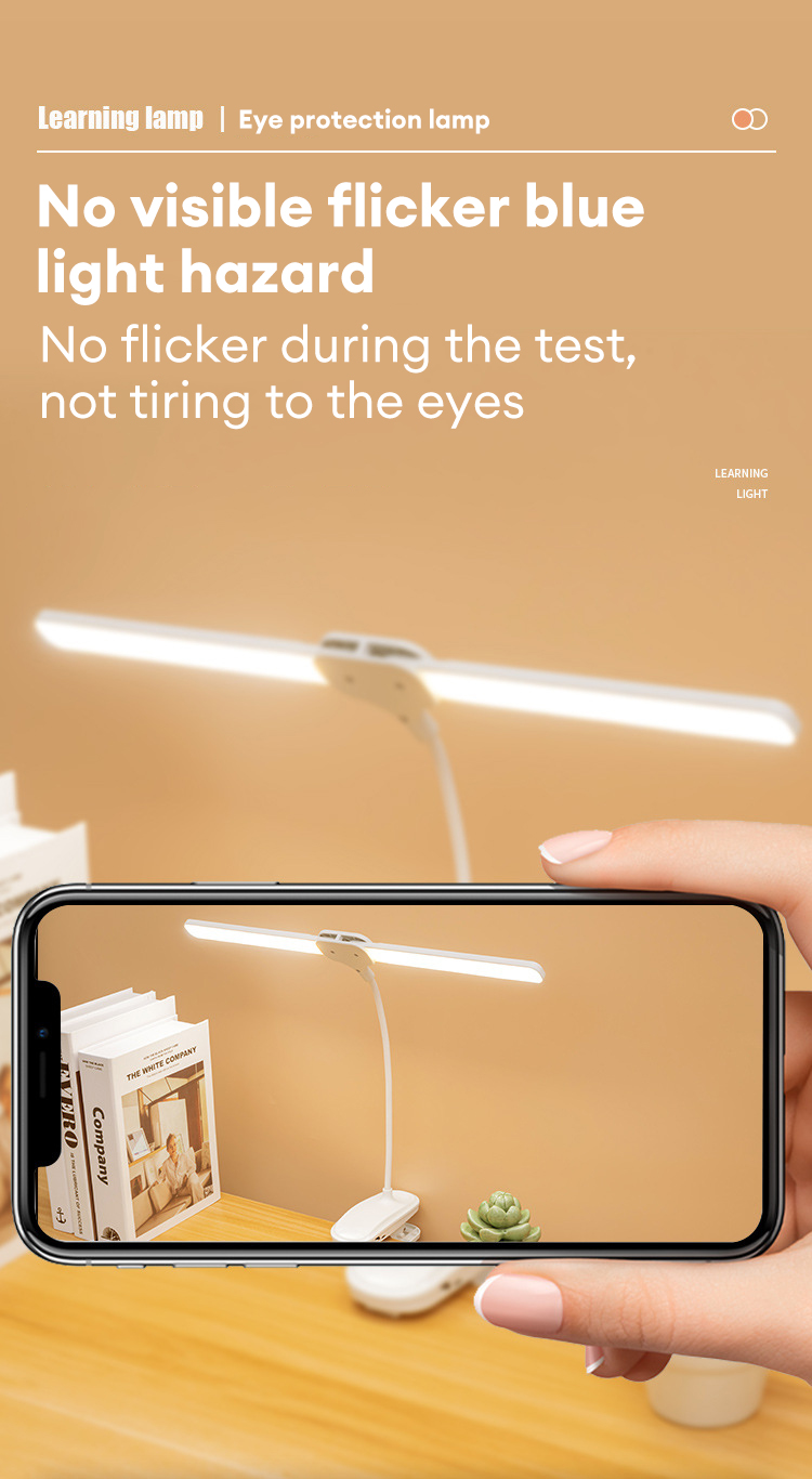 Double Head LED Clip Table Lamp Eye-Caring Clip Wireless 3 Brightness ...