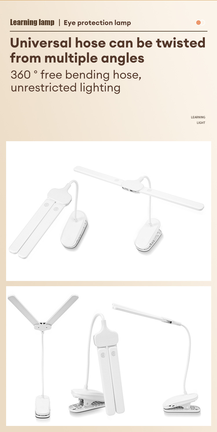 Double Head LED Clip Table Lamp Eye-Caring Clip Wireless 3 Brightness ...