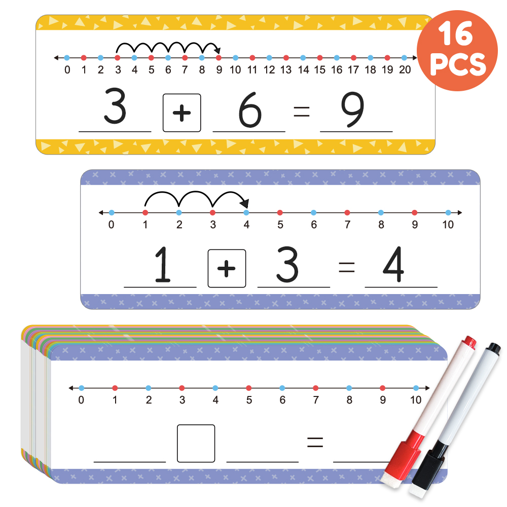 16 Pcs Math 0-20 Addition & Subtraction Dry Erase Number Line Flash ...