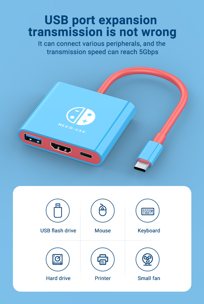 3in1 Type C to HDMI Adapter USB C Hub Type C Docking Station Nintendo ...