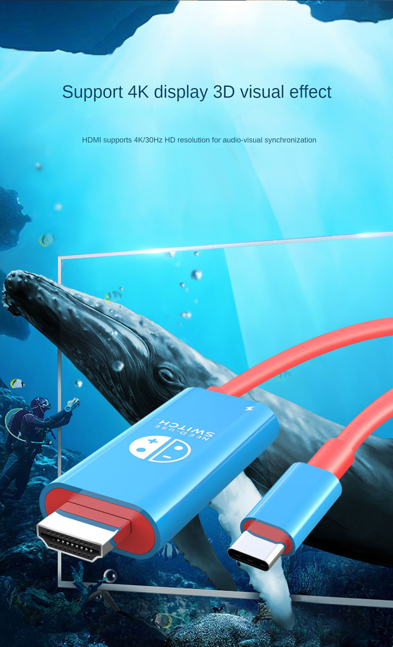 Nintendo Switch OLED v1 v2 Type-c to HDMI Cable USBC 4K PD Cable Phone ...