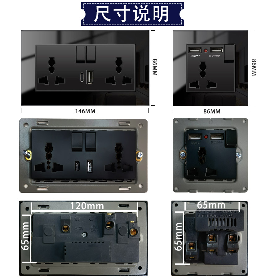 (Tempered Glass) Household 1/2/3/4gang 1 2 3way Light Switch (LED ...