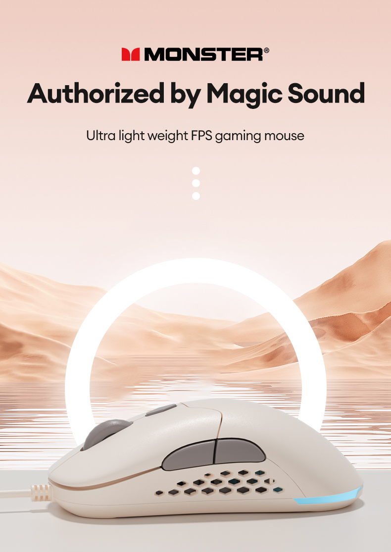 Monster KM4 Bluetooth Wired Mouse Low Latency RGB Light Effect Non Slip ...