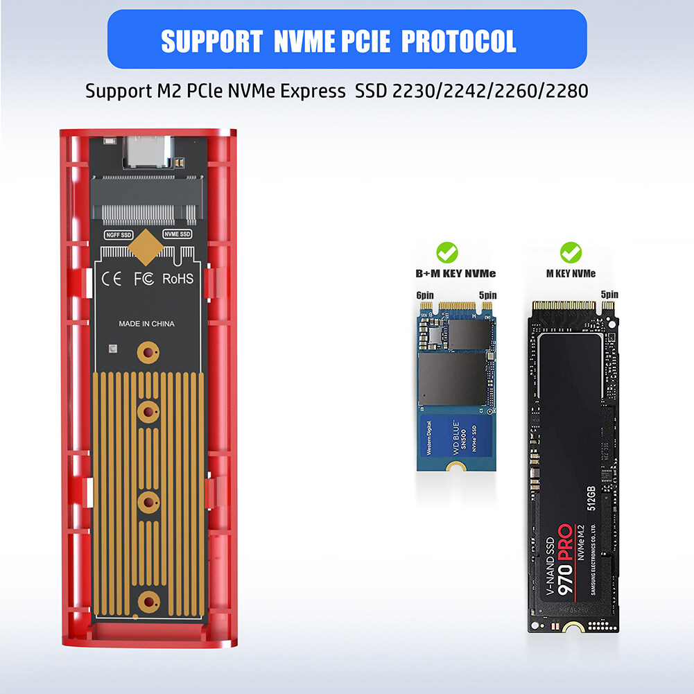 M2 SSD Enclosure NVMe USB3.1 Gen 2 10Gbps PCIe SSD Box for M.2 NVMe SSD ...