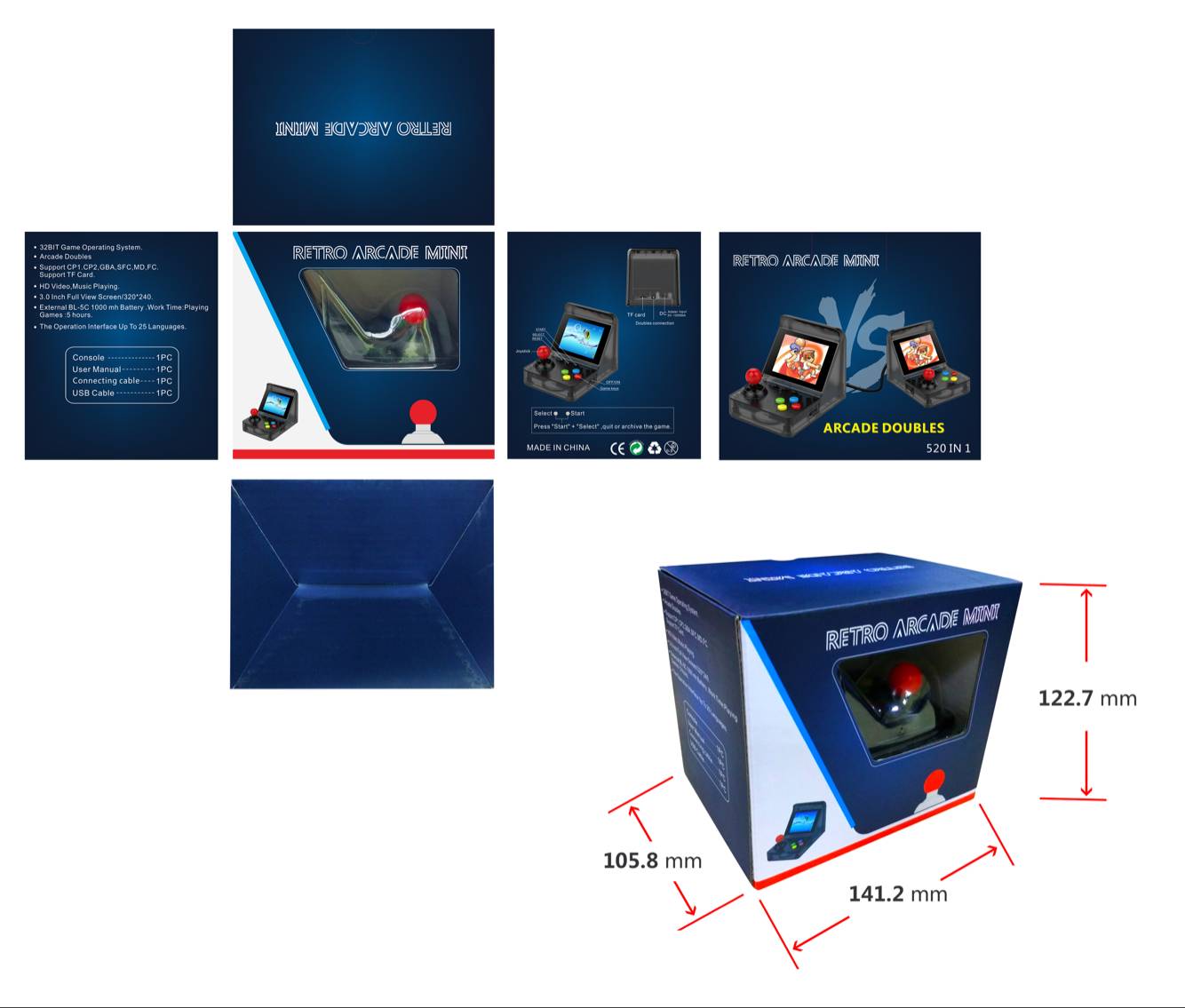 Anbernic Retro Arcade Mini Game Consoles Screen Portable 520 Built-in ...