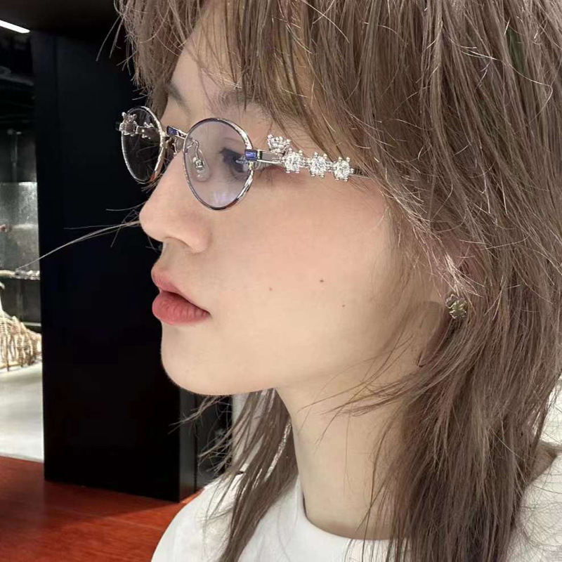 New Style Unique Diamond-studded Oval Glasses Frame Retro Ladies Men ...