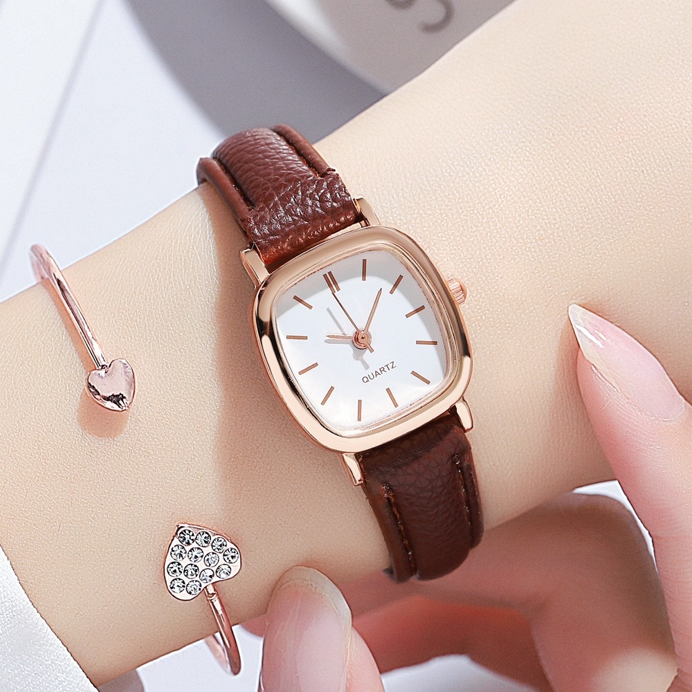 Square Face Women's Watch Small Dial Quartz Timepiece with Leather Band ...