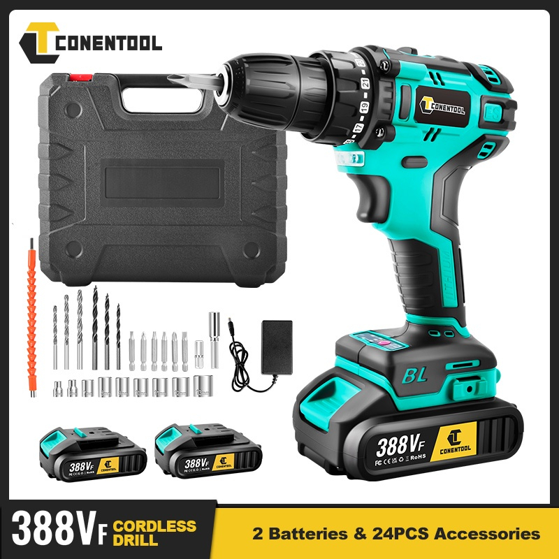 CONENTOOL 3in1 Cordless drill impact drill 388VF Cordless Electric ...