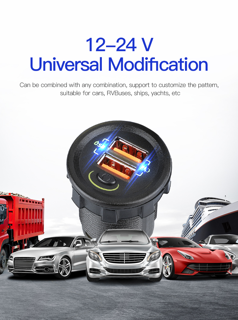 36W Motorcycle Charger Adapter fast charging usb waterproof 12-24V QC ...