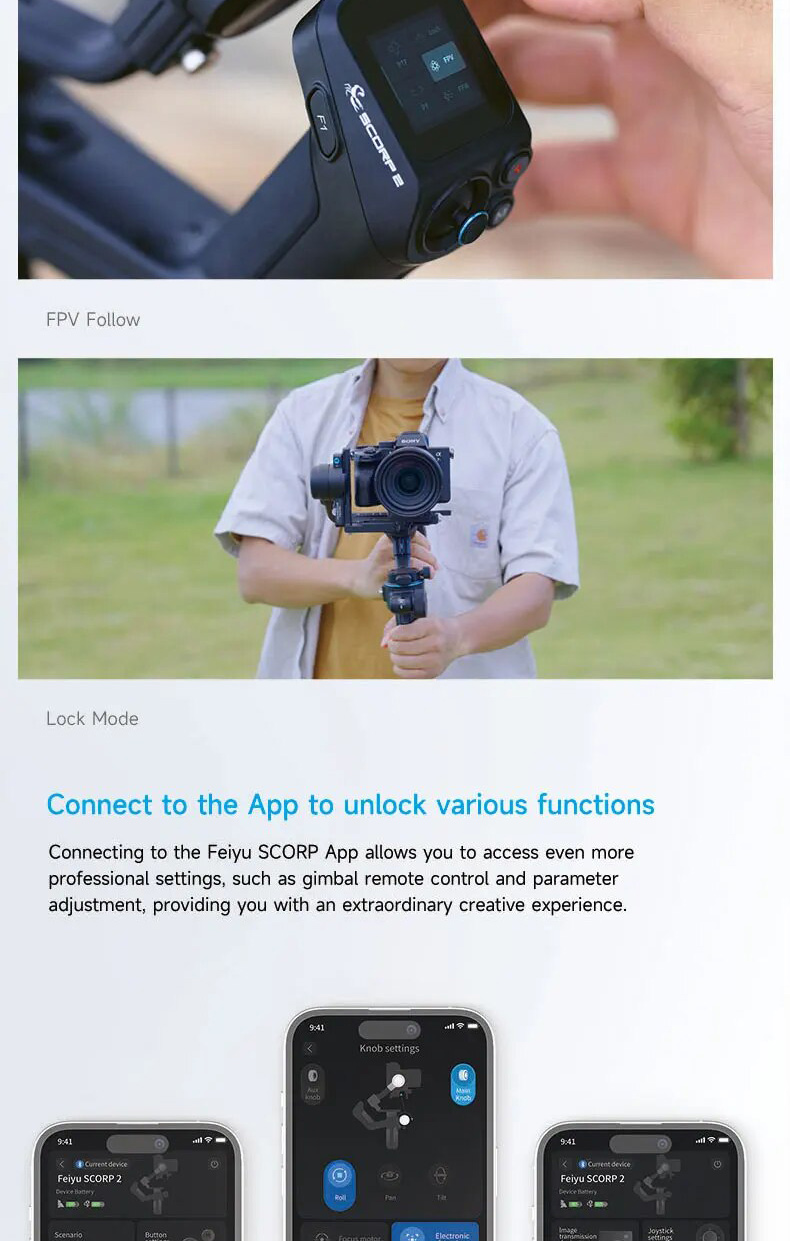 FeiyuTech SCORP 2 Camera Gimbal Stabilizer Built-in AI Tracker Upgrade Joystick Touch Screen for ...