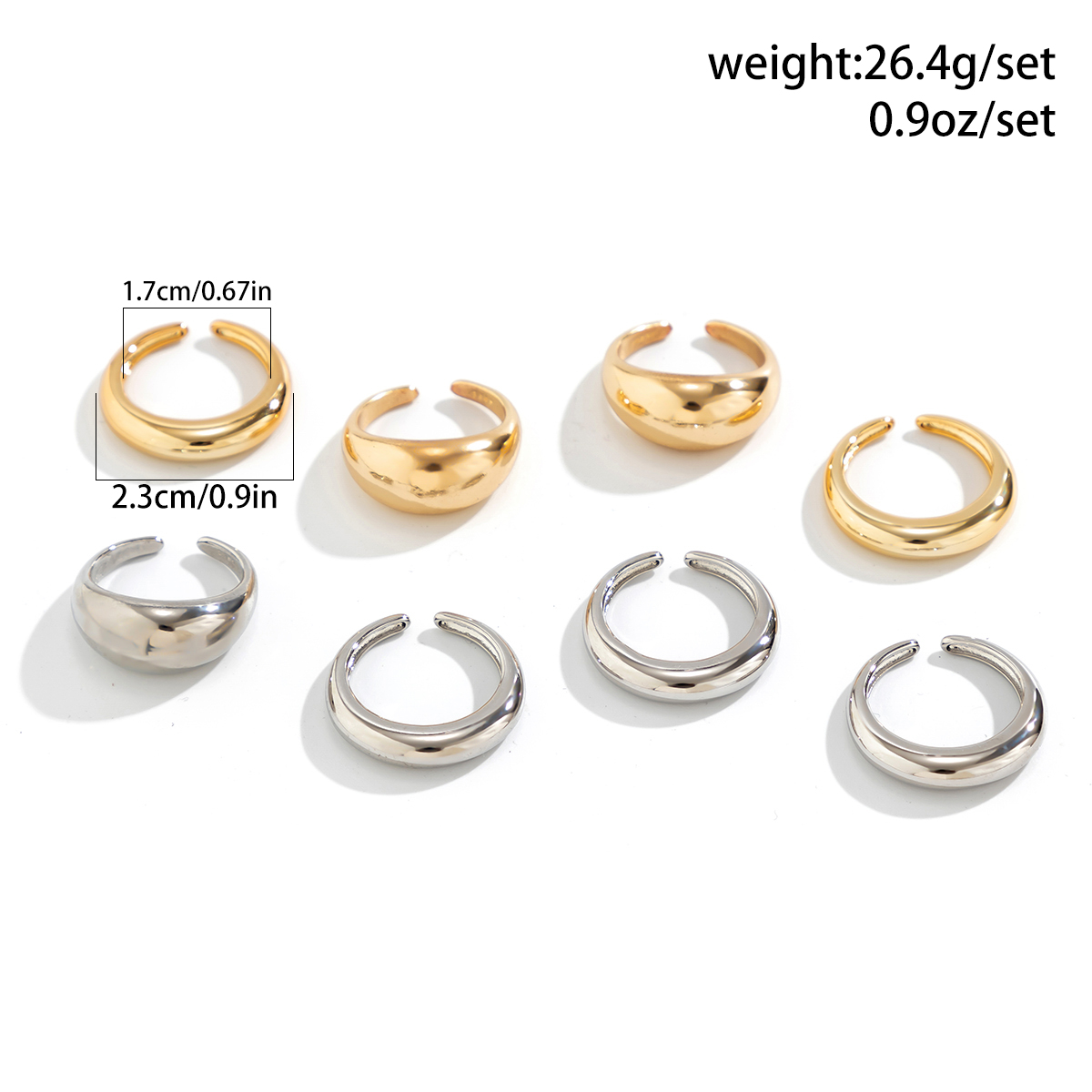 8 Pcs Chunky Open Round Smooth Surface Rings Set for Women, Trendy Gold ...
