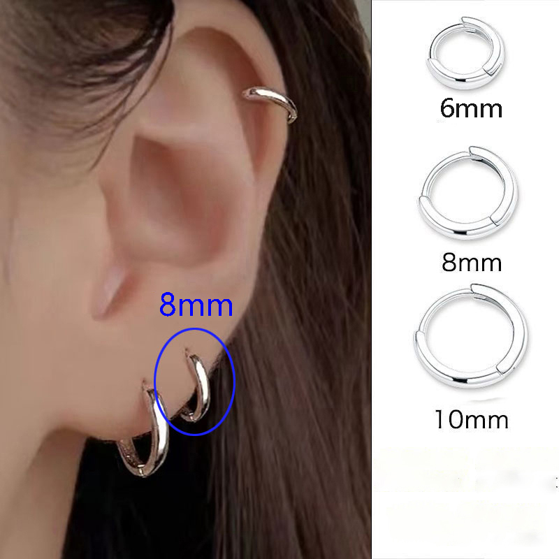 2pcs Silver Needle Simple Geometric Smooth Ear Entrapment Ear Piercing ...