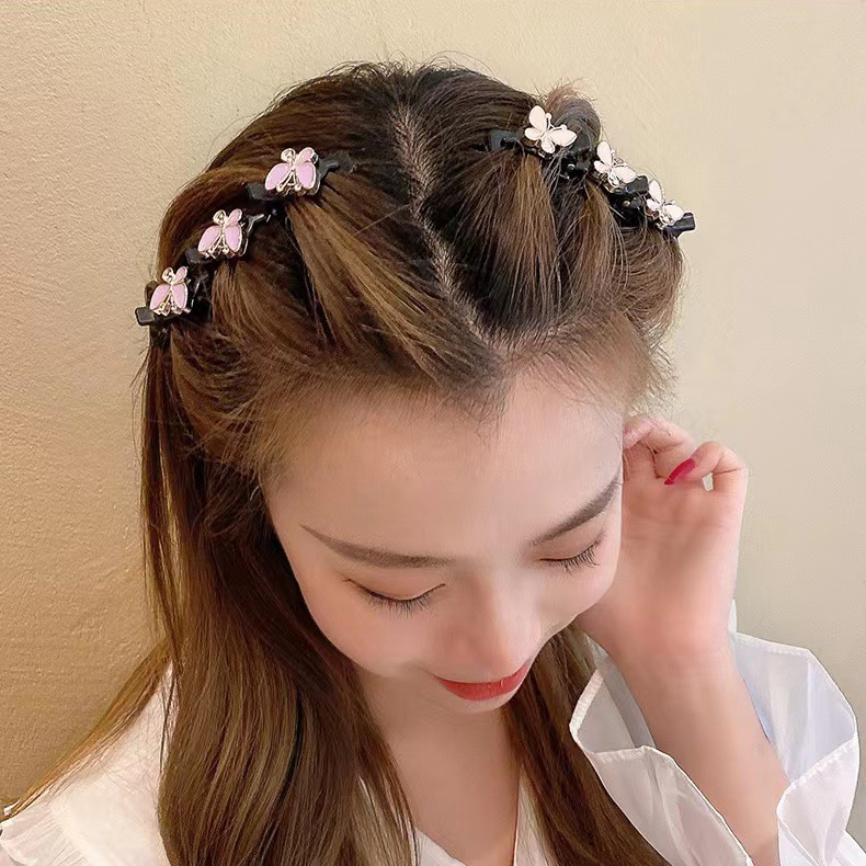 Korean version of the pearl four-leaf clover braided hair clips female ...