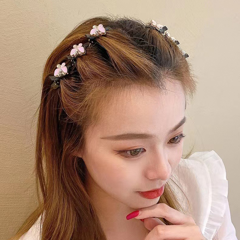 Korean version of the pearl four-leaf clover braided hair clips female ...
