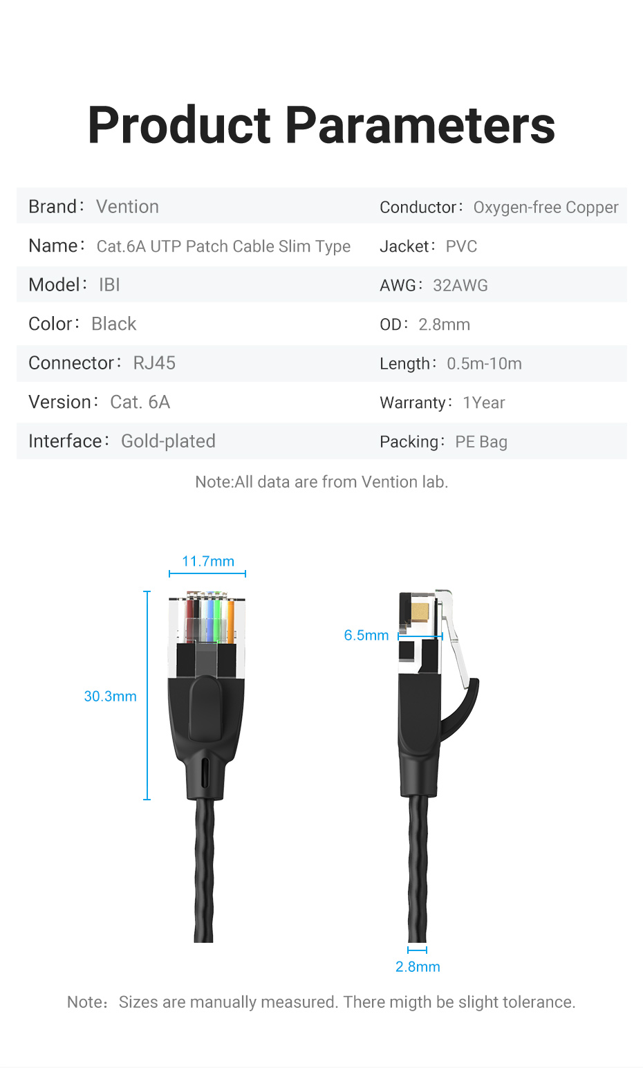 Vention Cat6A Ethernet Cable Ultra Slim Lan Patch Cord UTP Ethernet Extension Cable High Speed ...