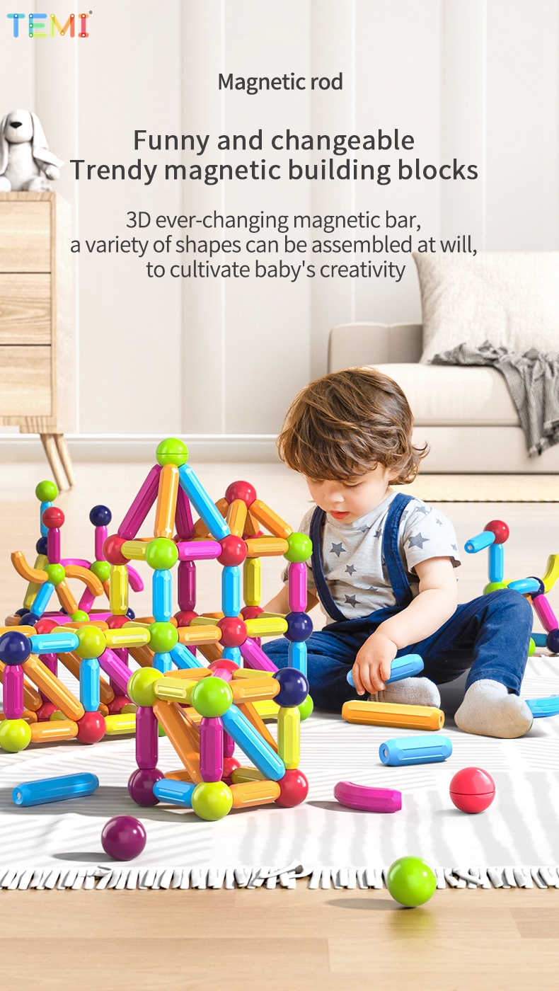 TEMI 17-120PC Kids Magnetic Stick Balls Building Toy Blocks With ...