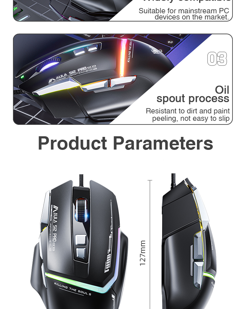 AULA S12Pro Wired Esports Game Mouse RGB Backlight Effect Customized ...