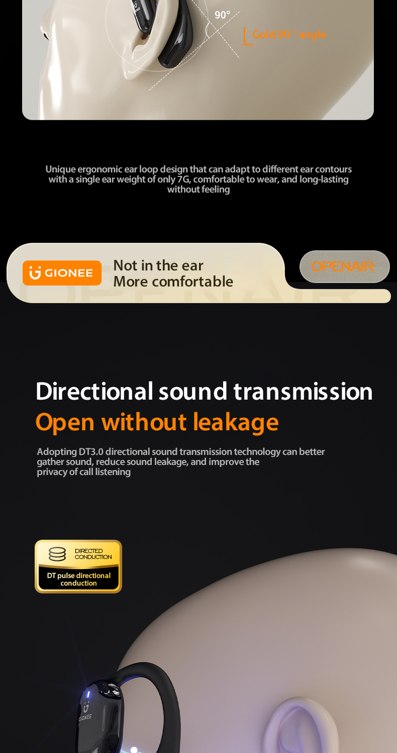 GIONEE JL001 Lenovo Bluetooth Earphone Open Ear Wireless Earphone Sports Headphone Noise ...