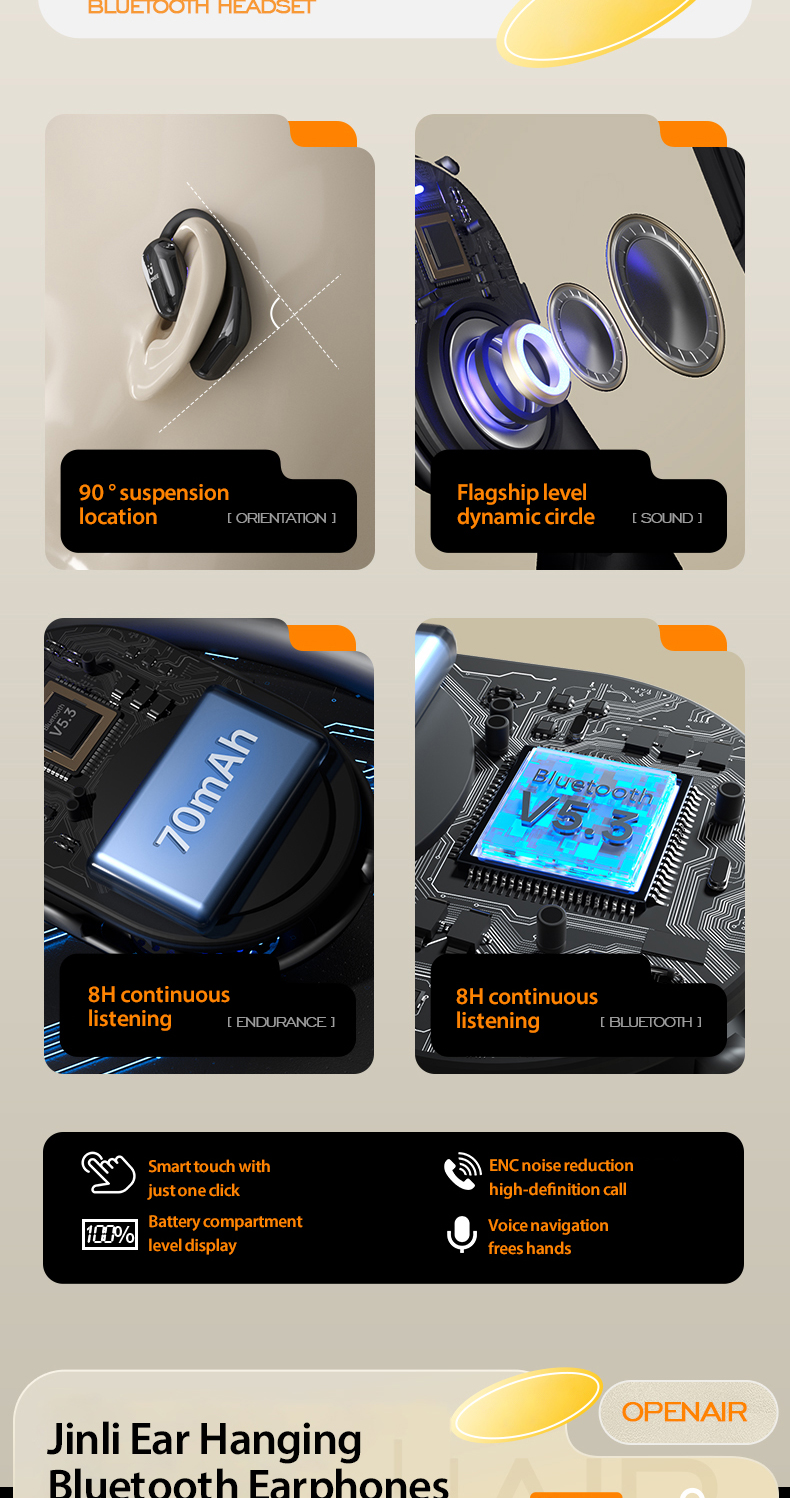 GIONEE JL001 Lenovo Bluetooth Earphone Open Ear Wireless Earphone Sports Headphone Noise ...