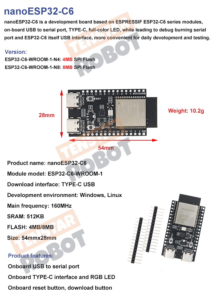 ESP32-C6 ESP32 WiFi+Bluetooth Internet Of Things Dual Type-C Development Board ESP 32 Core Board ...