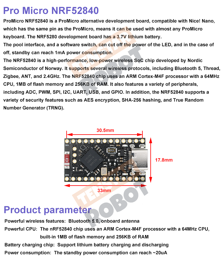 NRF52840 Development Board Compatible With Nice!Nano V2.0 Bluetooth Charging Management Pro ...