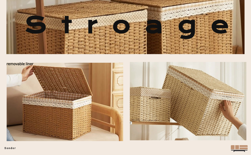 Ready Stock⚫SONDER⚫ Foldable Storage Basket with Lid & Handle for ...
