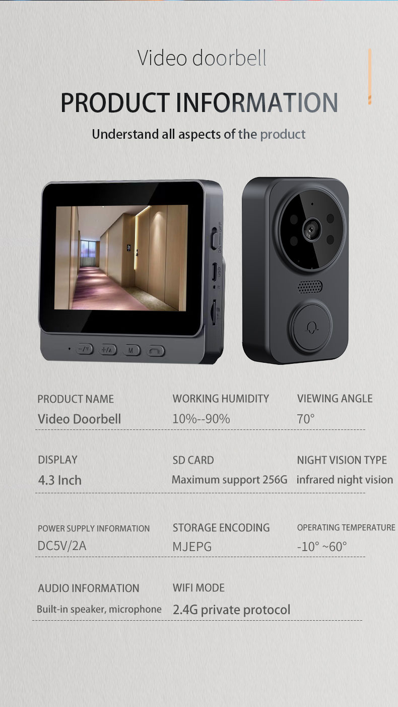 Wireless doorbell with camera and intercom Video Doorbell with screen ...