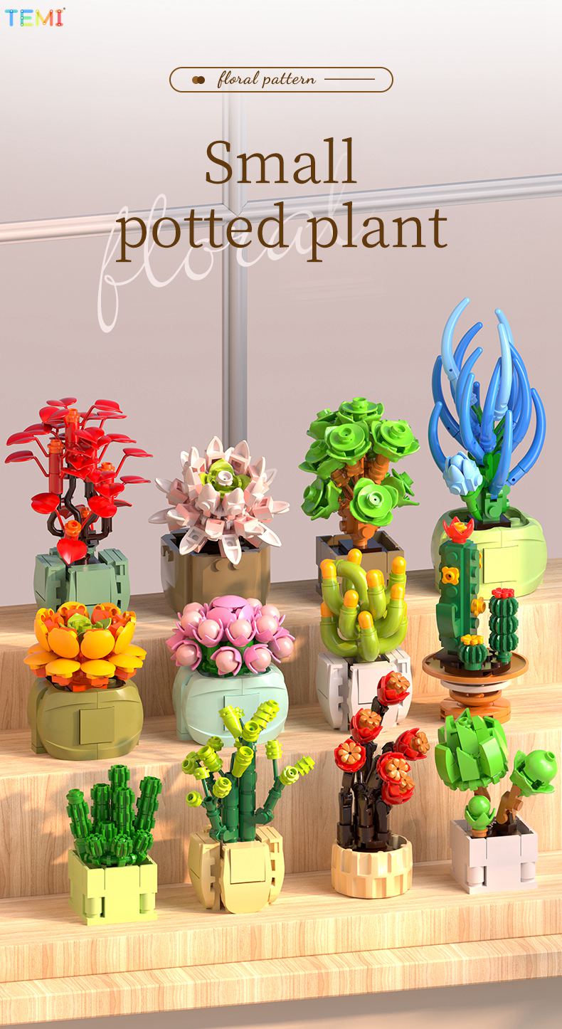 TEMI Mini Block Little Bonsai Series Flower Succulent Plant Sakura Tree ...