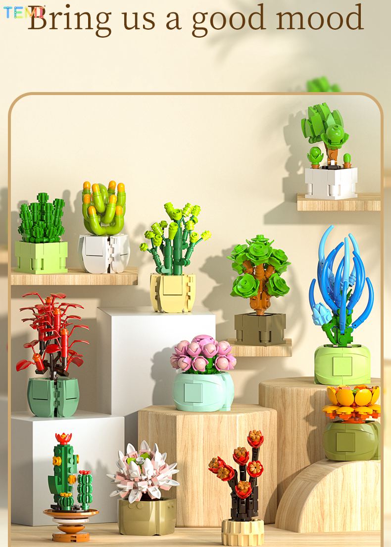 TEMI Mini Block Little Bonsai Series Flower Succulent Plant Sakura Tree ...