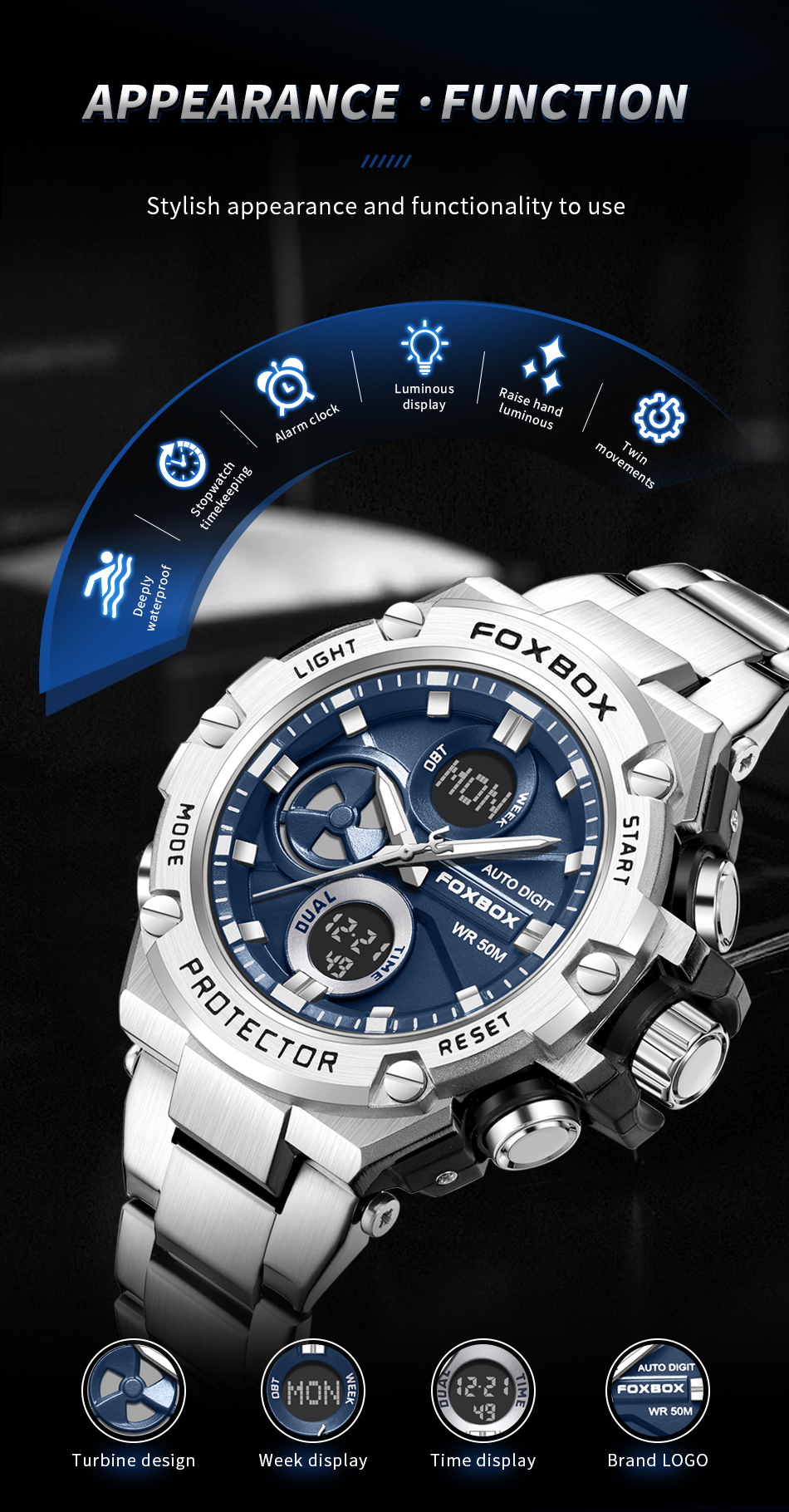 FOXBOX New LED Digital Sport Watches For Men Luxury Brand Quartz ...