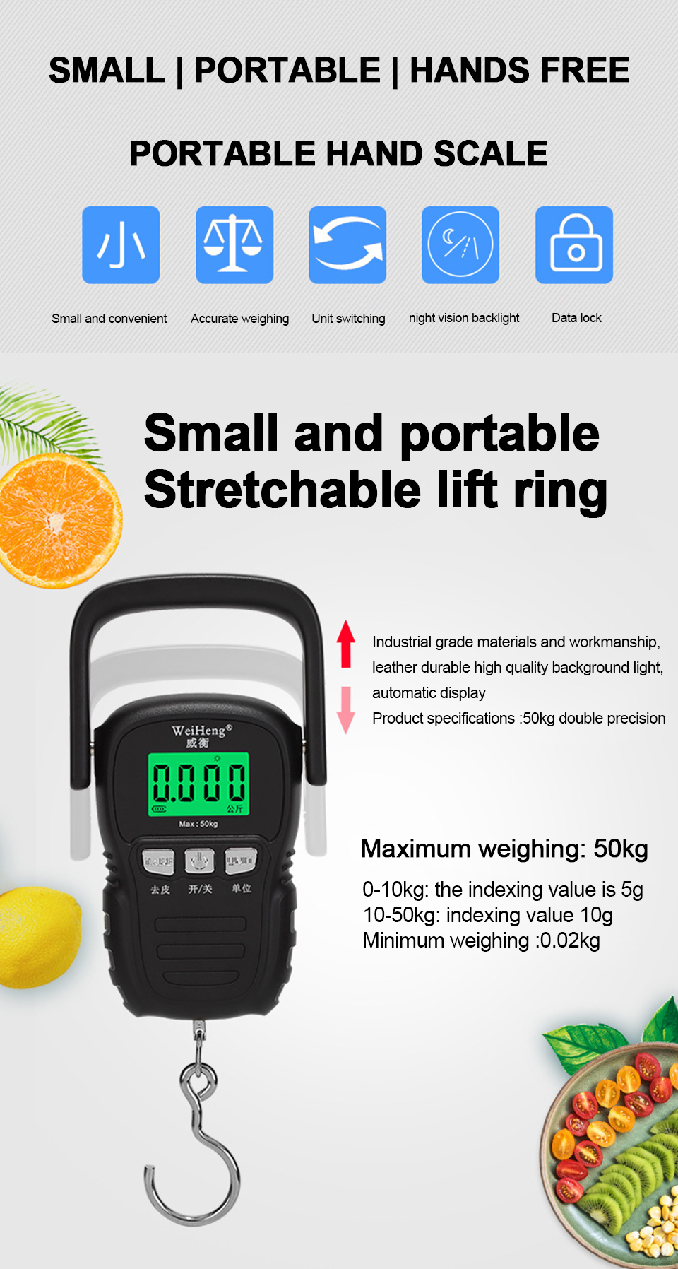 Digital Electronic Backlight Weighing Scale Portable Postal Fishing ...
