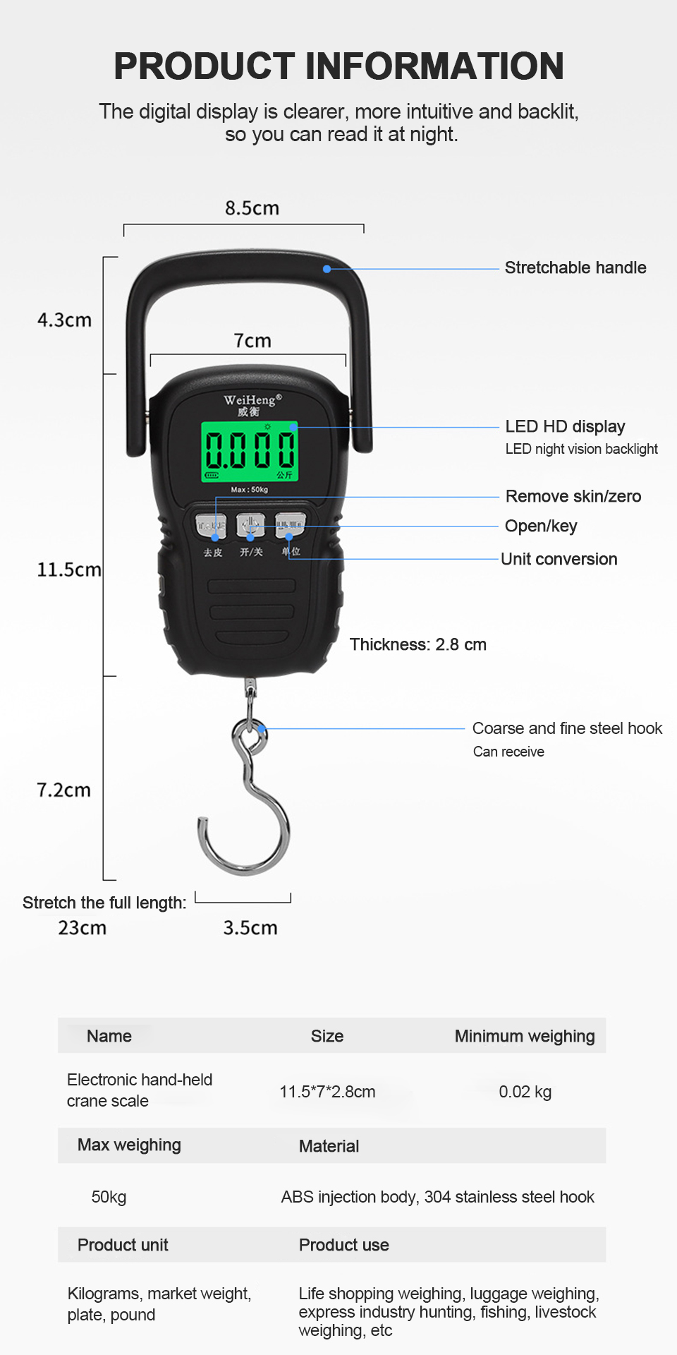 Digital Electronic Backlight Weighing Scale Portable Postal Fishing ...