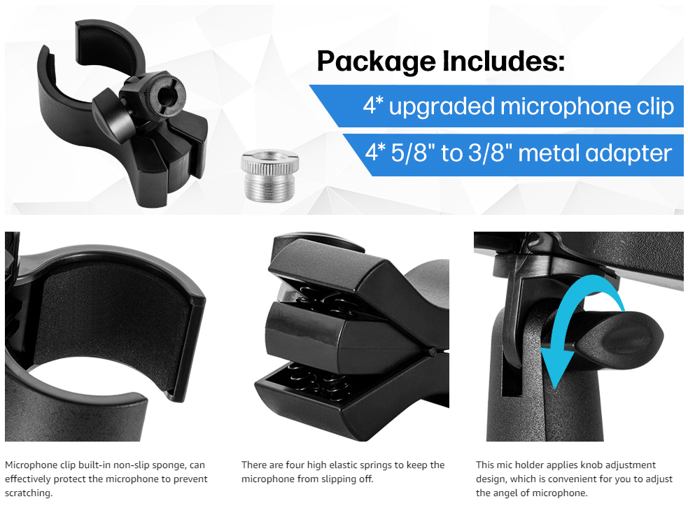 Adjustable Microphone Holder Clip, Plastic Spring Mic Clip, Microphone ...