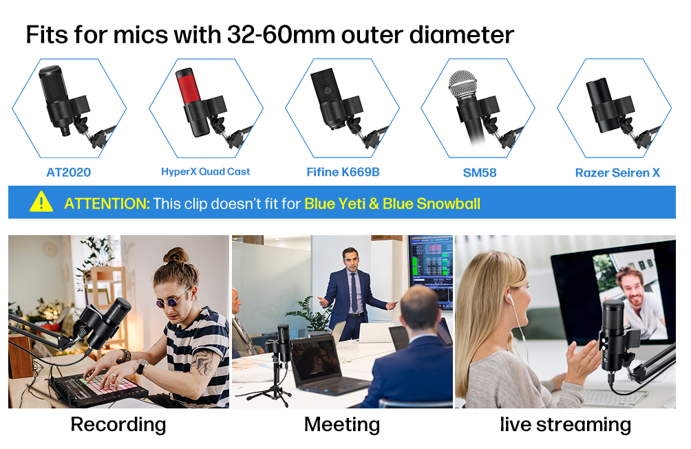 Adjustable Microphone Holder Clip, Plastic Spring Mic Clip, Microphone ...