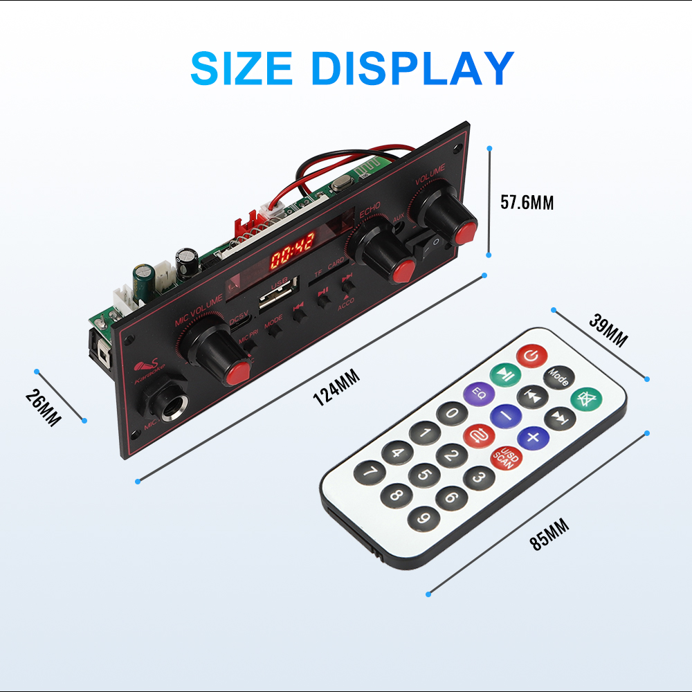20W Amplifier DC 5V Bluetooth Decoder Board 6.5mm Microphone FM Radio ...